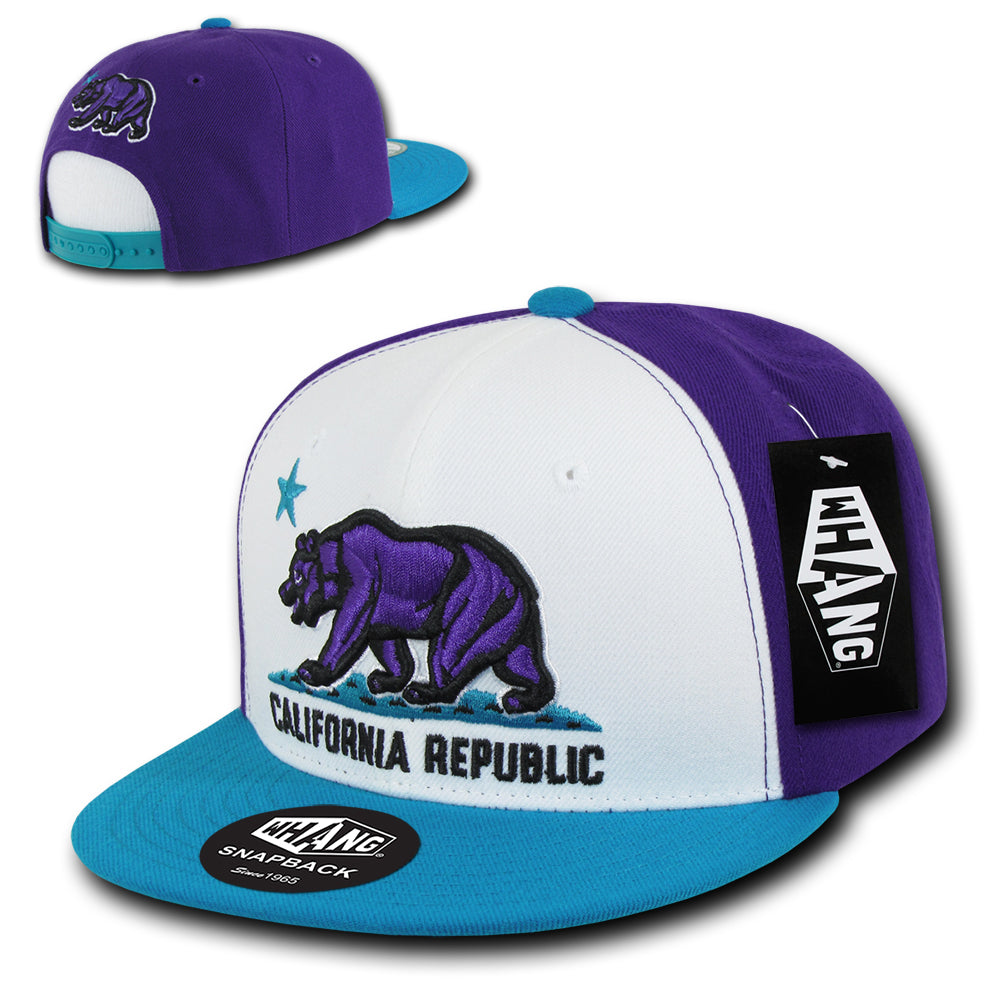 California Republic Cali State Bear Flag Snapback Hat Teal Purple Whit ...