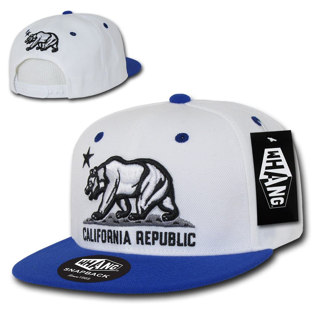California Republic Cali State Bear Flag Snapback Hat White Royal Blue ...