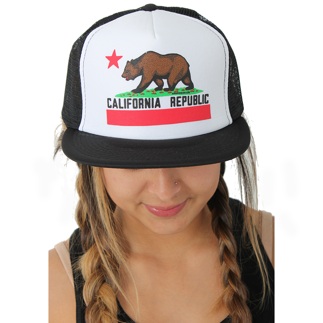 California Republic Flag Flat Bill Snapback Mesh Truckers Cap ...