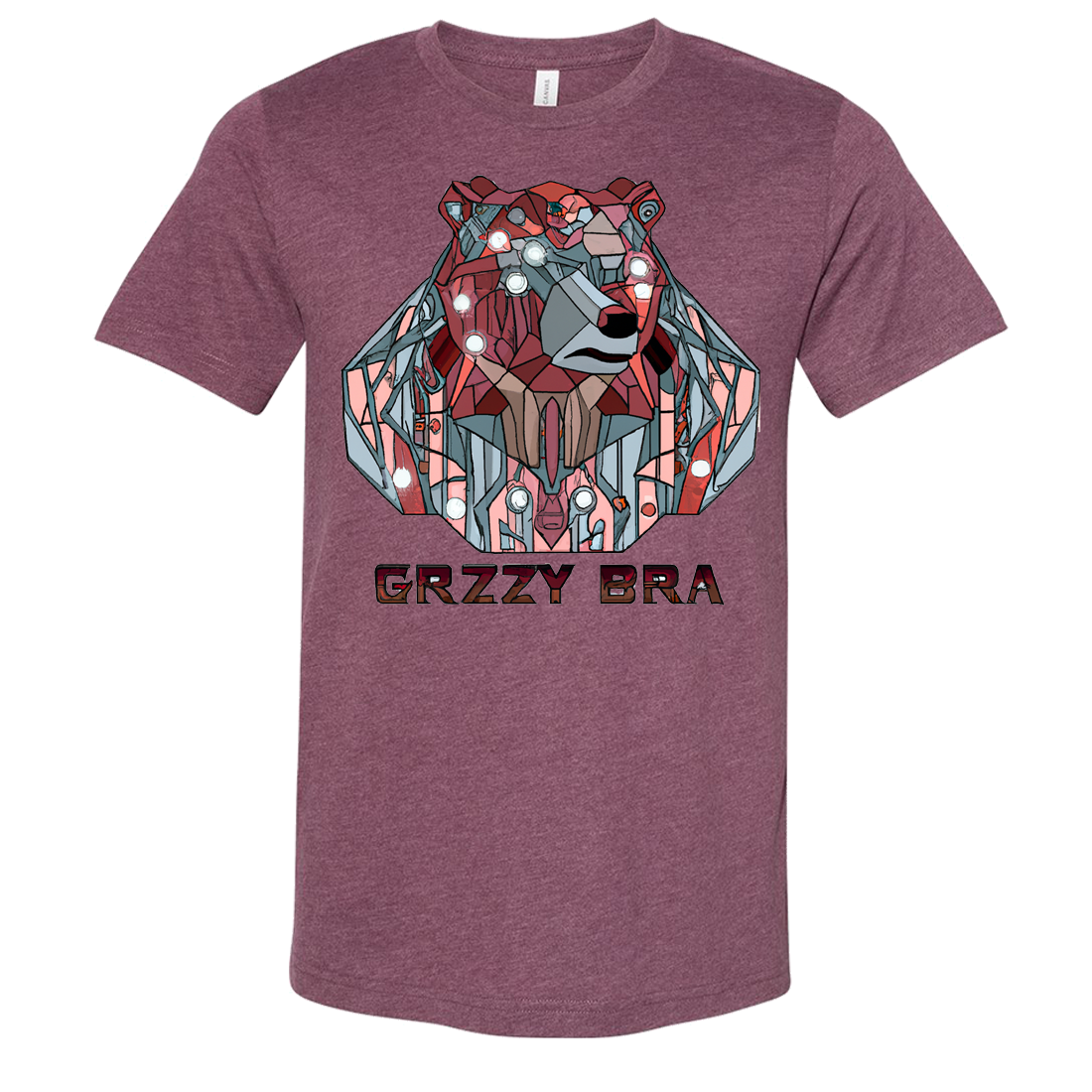 Stained Glass Cyborg Grizzly Bear GRZZY BRA Asst Colors Sueded Tee ...