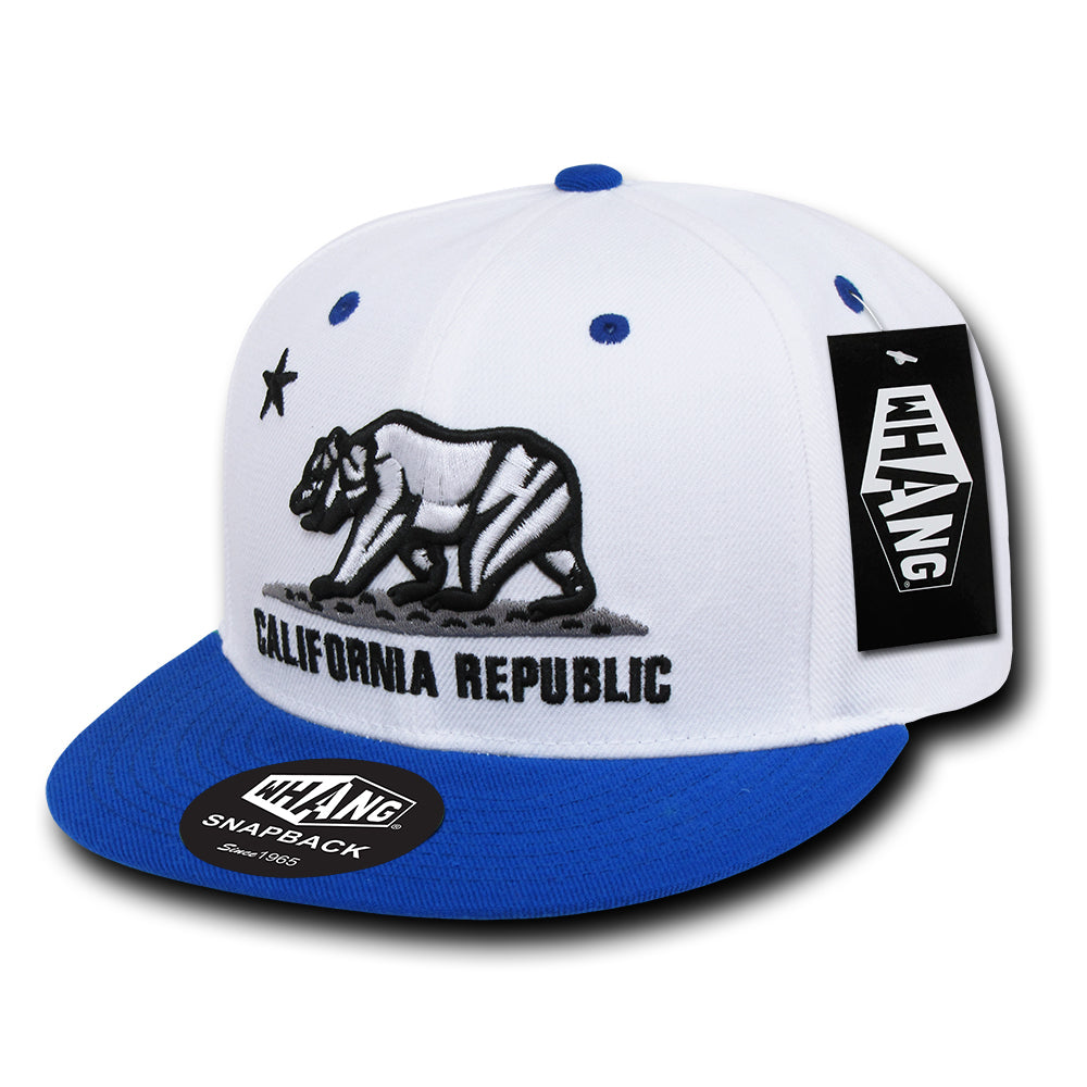 California Republic Cali State Bear Flag Snapback Hat White Royal Blue ...